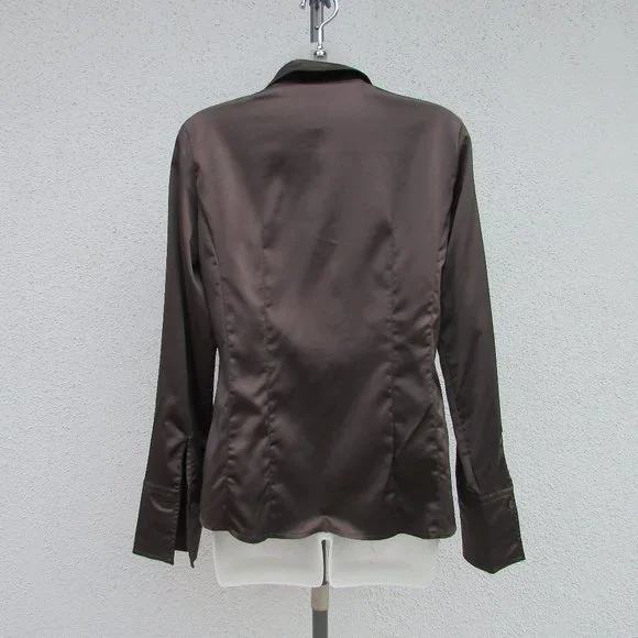 Sisley | Tops | Sisley Brown Stretch Satin Button Down Shirt M | Poshmark